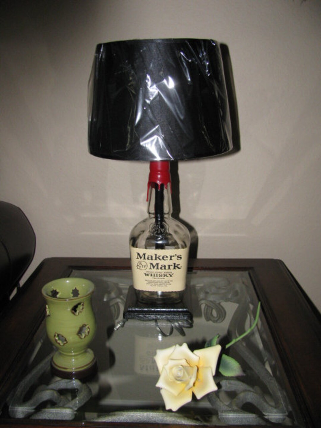 MAKER'S MARK Bottle Table Lamp With Harp & Finial - Etsy
