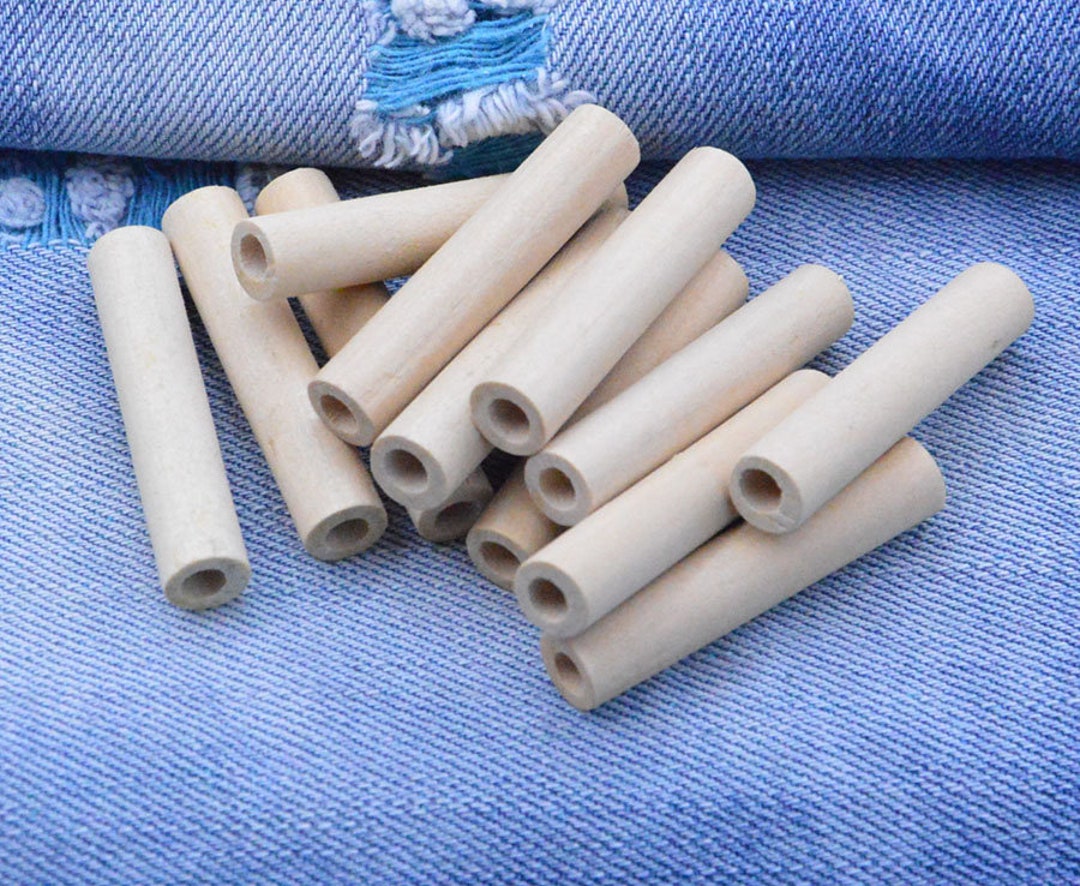 20pcs Wooden Tubes, Unfinished Wood Tube Beads, Cylinder Shape Wood ...