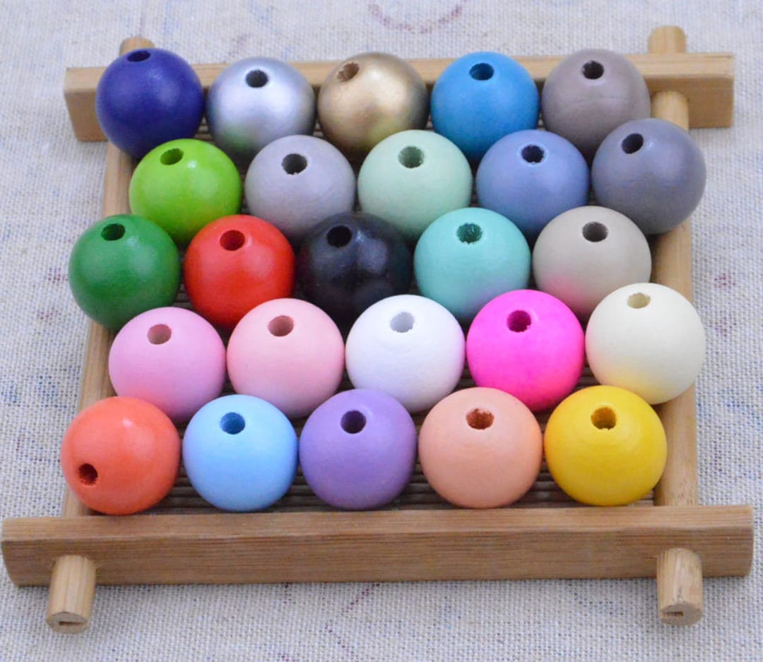 50pcs Assorted Color Wooden Balls, Jewelry Beads, Round Wooden Beads ...