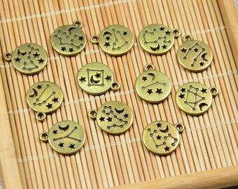 12mm Zodiac Signs Gold Round Zodiac Charms Stainless Steel - Etsy