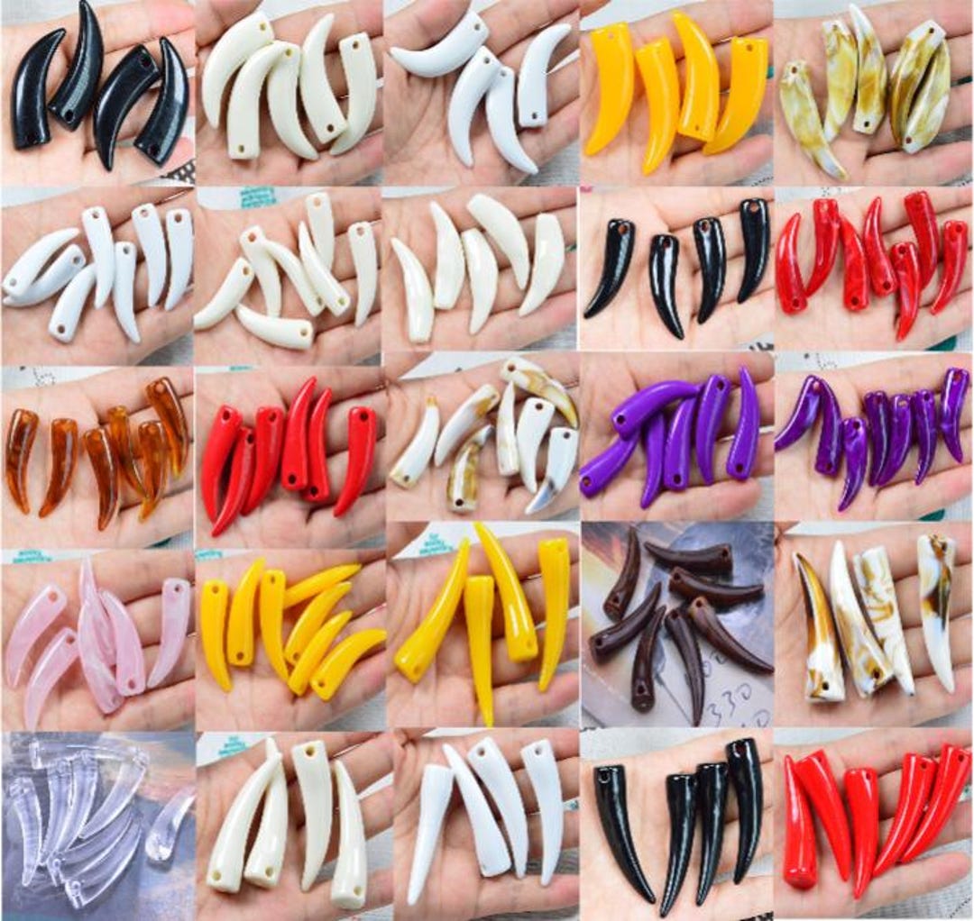 20 Pcs Assorted Color Resin Animal Teeth, Faux Curved Sharp Teeth ...