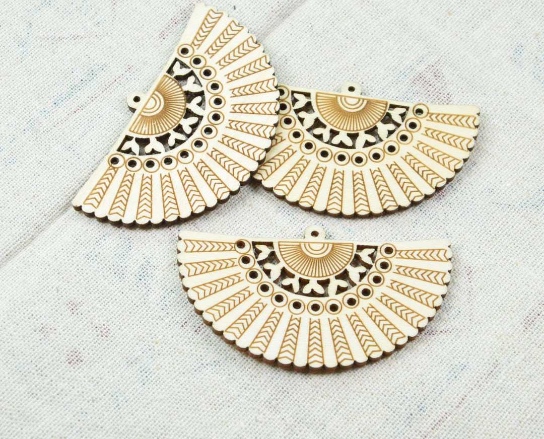 20pcs Filigree Wooden Fans, Wooden Earring Fans Wood Fan Charms 64x37mm ...