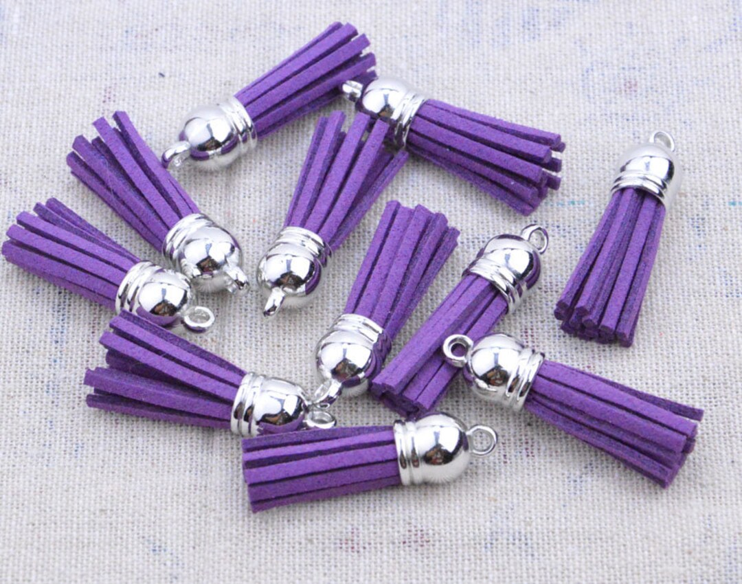 50pcs Amethyst Tassel Charms, 1.5'' Mini Tassels, Faux Suede Leather ...