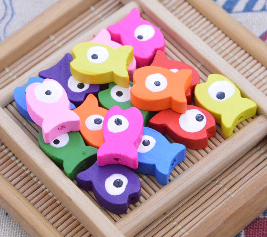 50pcs Assorted Color Wooden Fishes, Colorful Fish Shape Wooden Beads ...