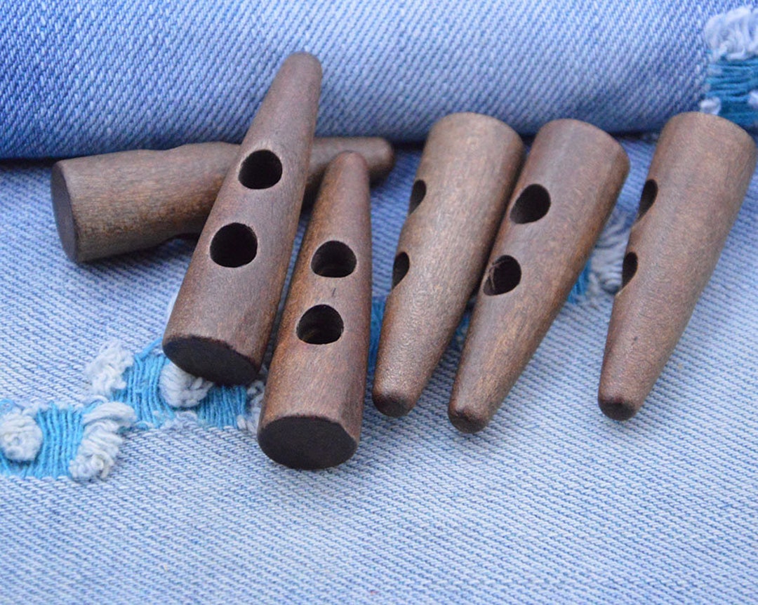 20 Pcs Brown Wooden Toggles, 2 Hole Wooden Buttons, 50mm Long Wood ...