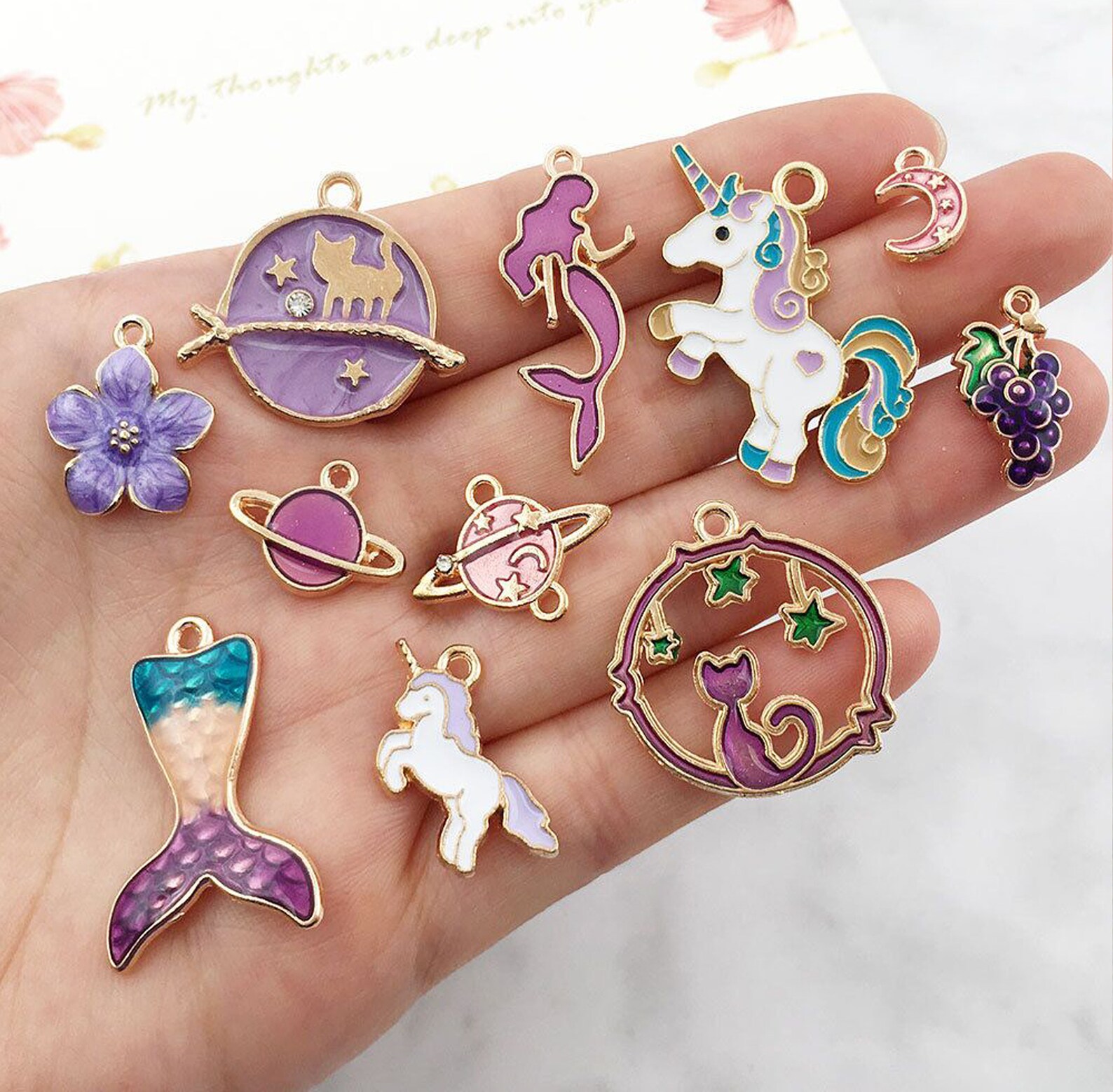 Mixed 31 Gold Metal Charms Purple Theme Enamel Charms - Etsy