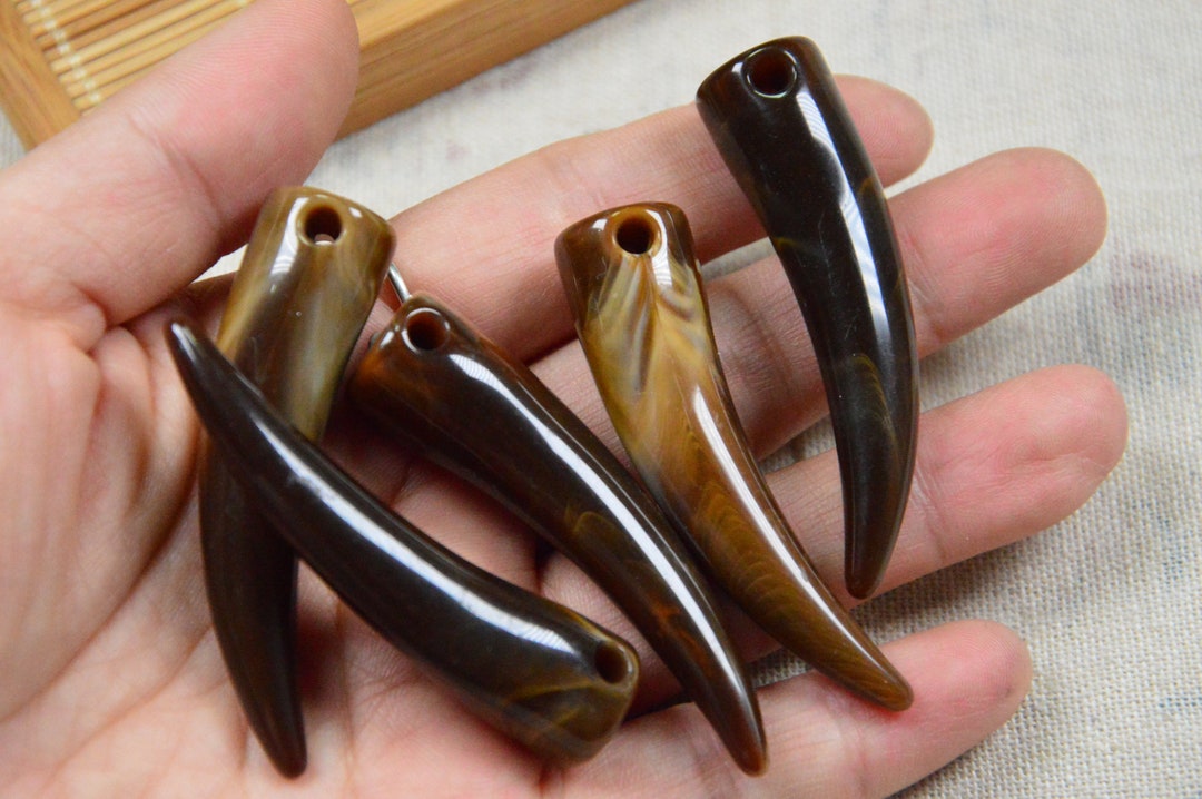 10 Pcs Marbled Brown Plastic Teeth, Wolf Teeth Charm 57x14mm Plastic ...