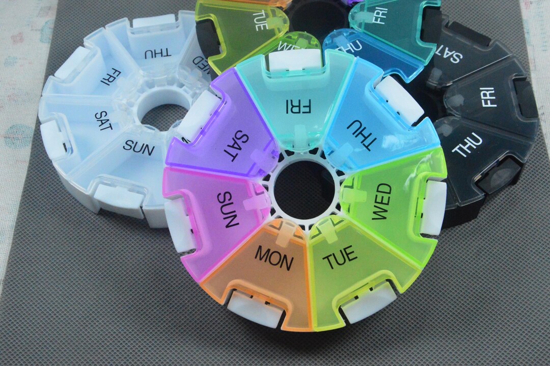 7 Days Weekly Box, Round Plastic Box Pill Box, Pill Medicine Vitamin ...
