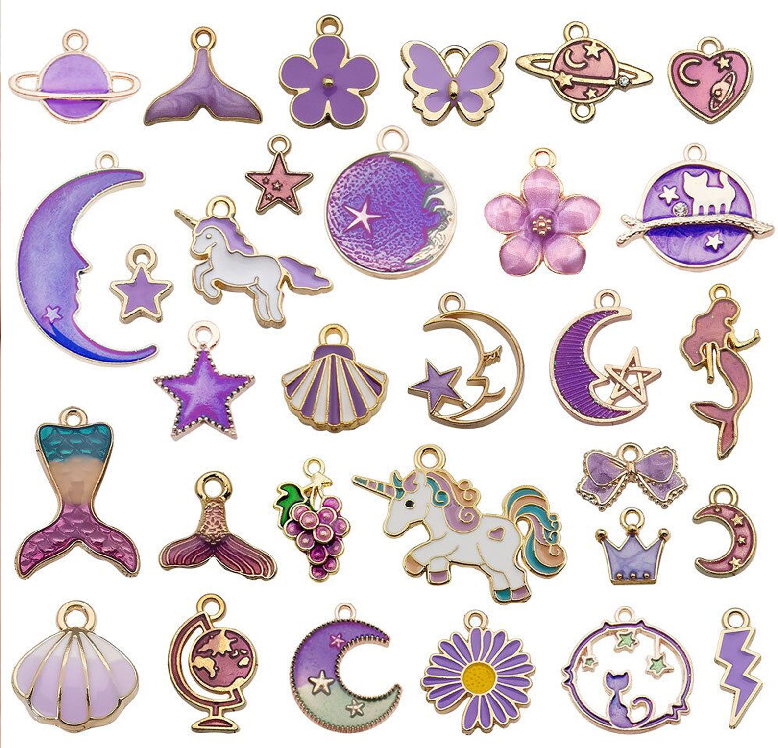 Mixed 31 Gold Metal Charms Purple Theme Enamel Charms - Etsy