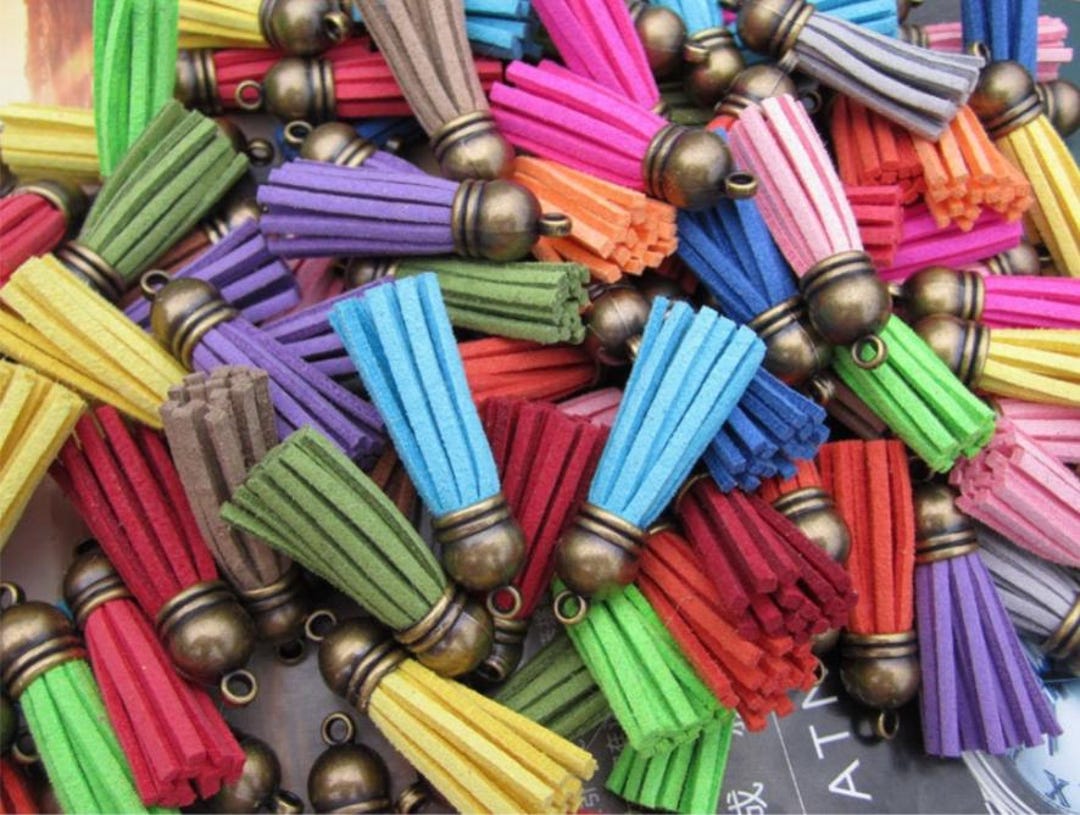 50pcs 1.5'' Assorted Color Mini Tassels, Faux Suede Leather Tassel With ...