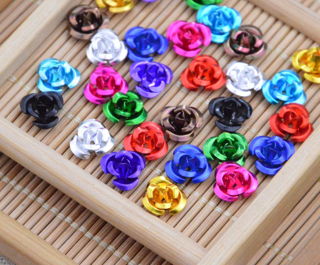 100 Pcs Assorted Color Aluminum Flowers, 10mm Mini Aluminum Flower ...