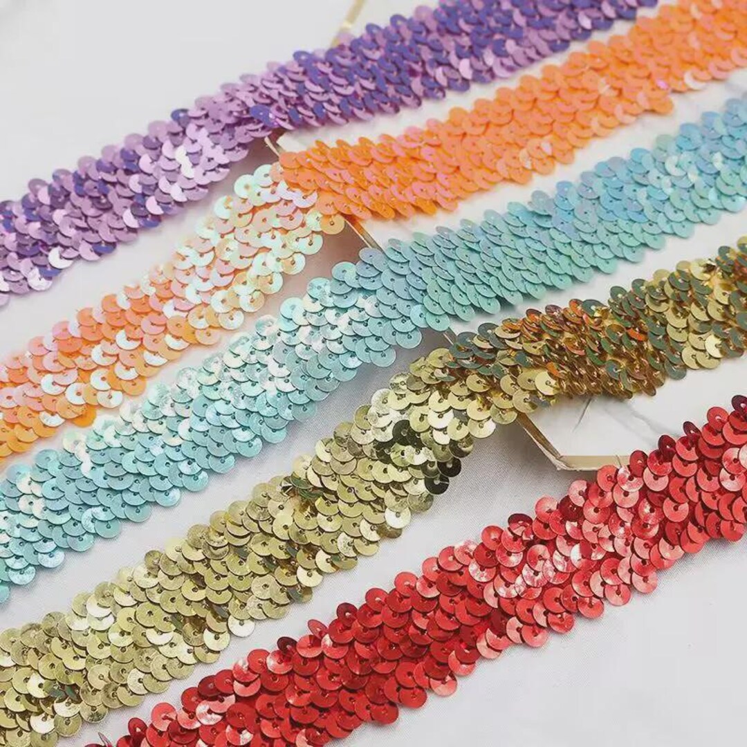 3/5/10 Yds 3cm Width Stretch Sequin Ribbon, Glitter Sequin Tape 2 Row ...
