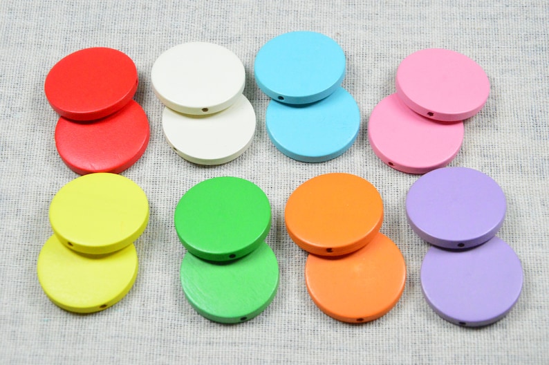 30mm Assorted Color Painted Wooden Discs, Flat Round Wood Beads, Wood ...