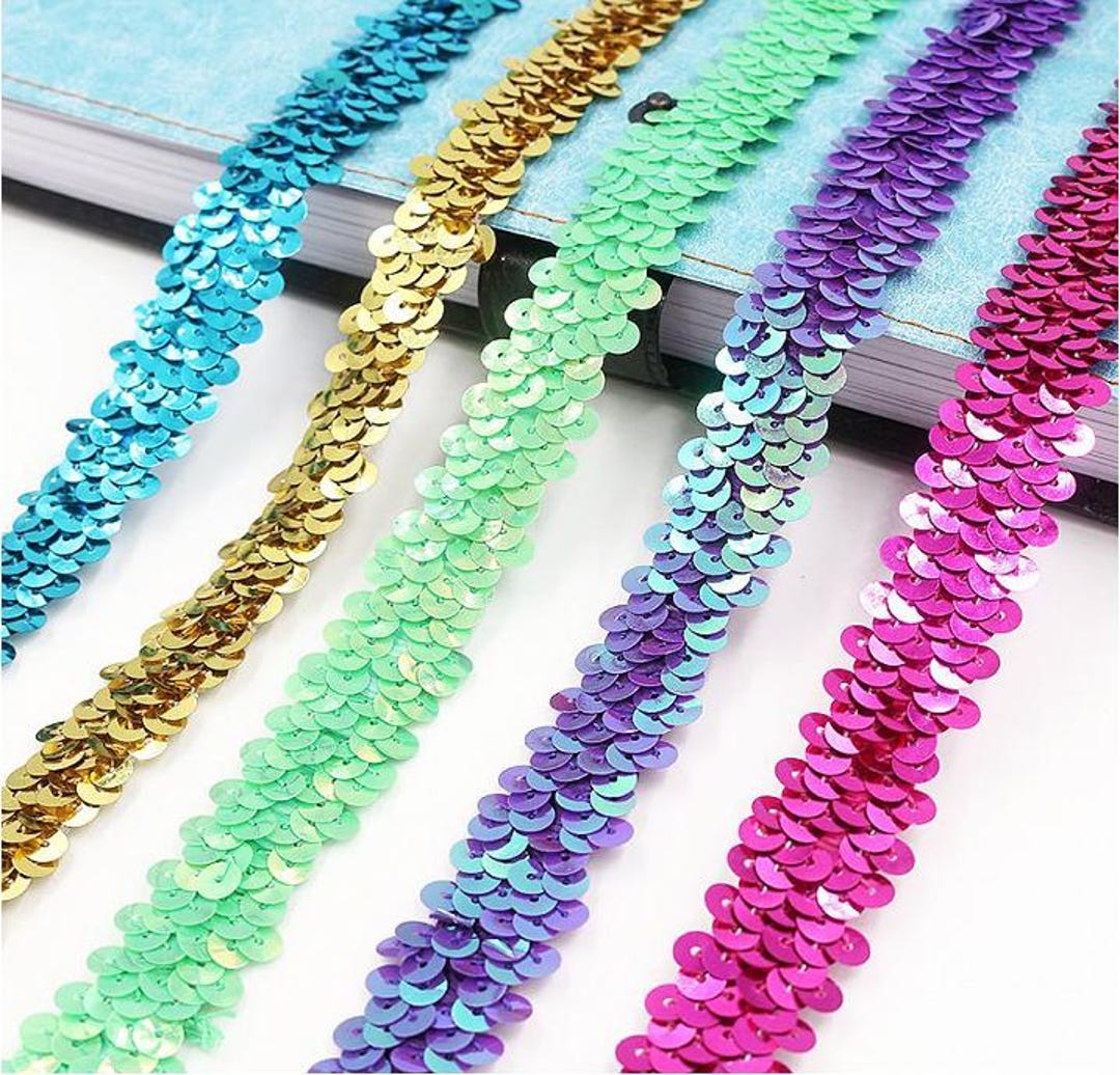 Sequin Trim by the Yard, 4/5''(20mm) Wide Stretch Sequin Tape Border ...