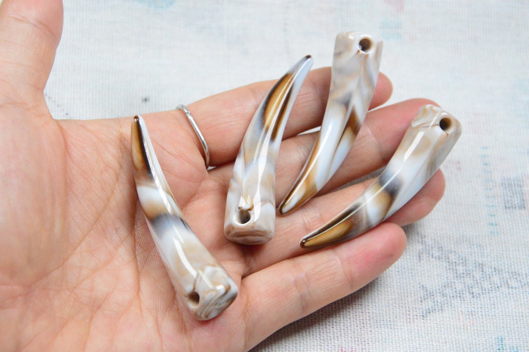 20 Pcs Brown Marbled Ivory Plastic Animal Teeth, Curved Sharp Wolf ...