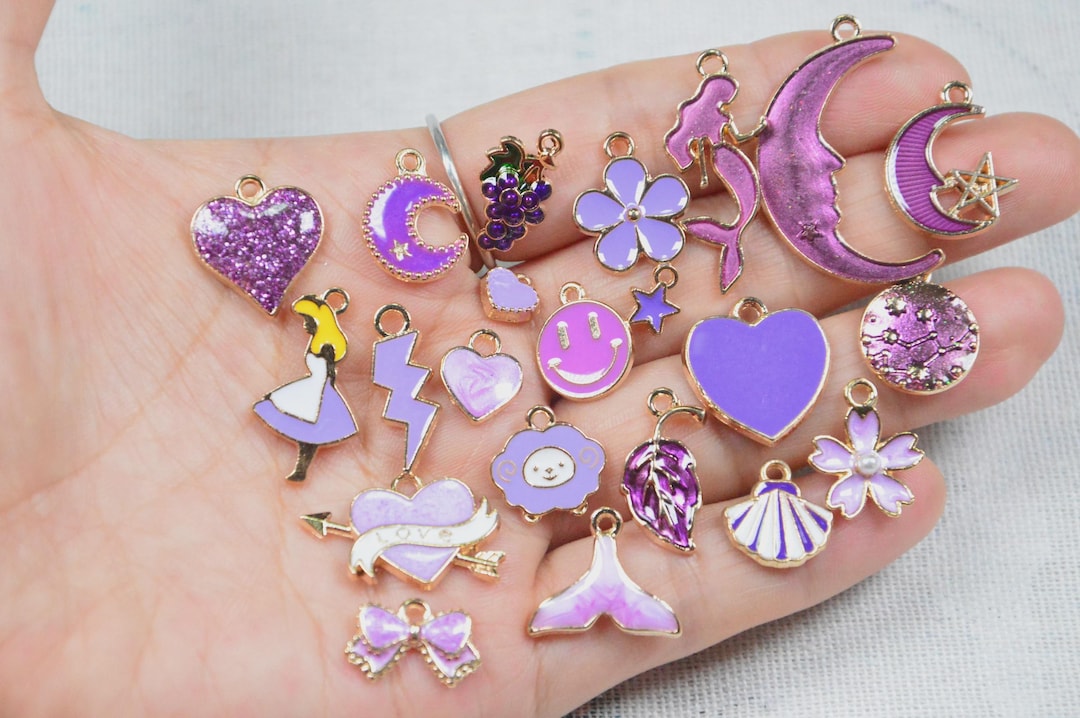 Mixed 30 Gold Metal Charms, Purple Theme Enamel Charms Collection, DIY ...