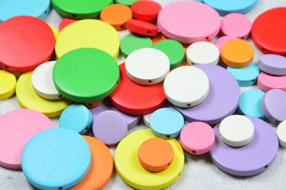 15mm/20mm/30mm Assorted Color Wooden Discs 20 Pcs Painted | Etsy