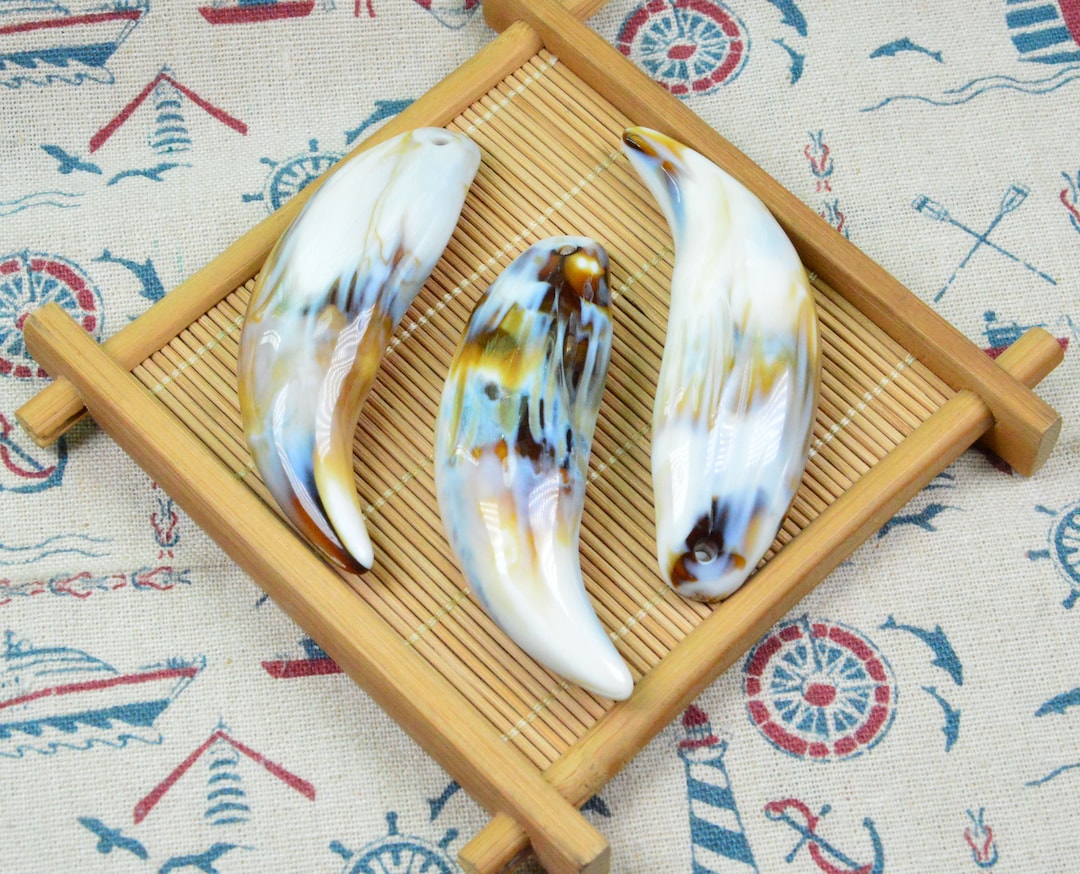 10 Pcs Large Curved Sharp Plastic Animal Teeth, Bronze Marbled Ivory ...