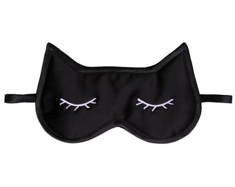Black Satin and Cotton Cat Eye Mask - Etsy