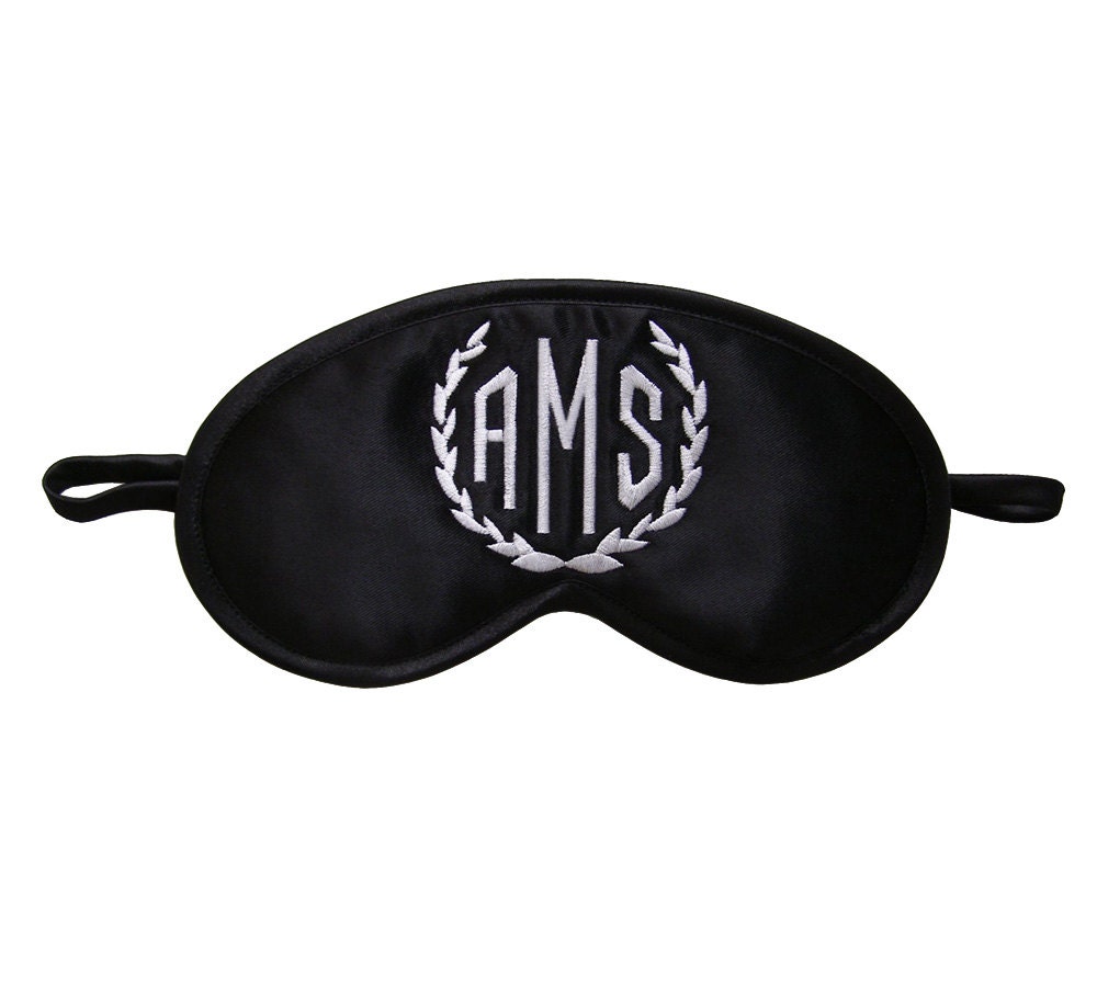 Custom Initials Sleep Mask, Personalized Monogram, Laurel Wreath ...