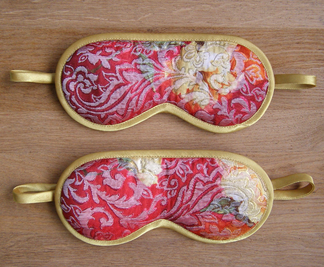 Flowery Silk Sleep Mask, Gold Oriental Jacquard Flower Face Mask, Women ...