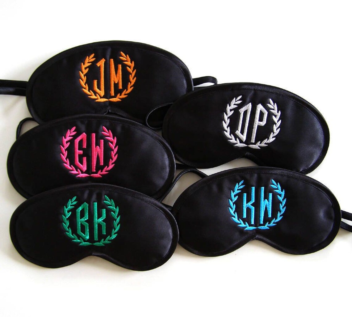 Custom Initials Sleep Mask, Personalized Monogram, Laurel Wreath ...