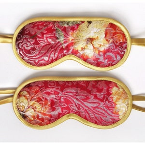 Flowery Silk Sleep Mask, Gold Oriental Jacquard Flower Face Mask, Women ...