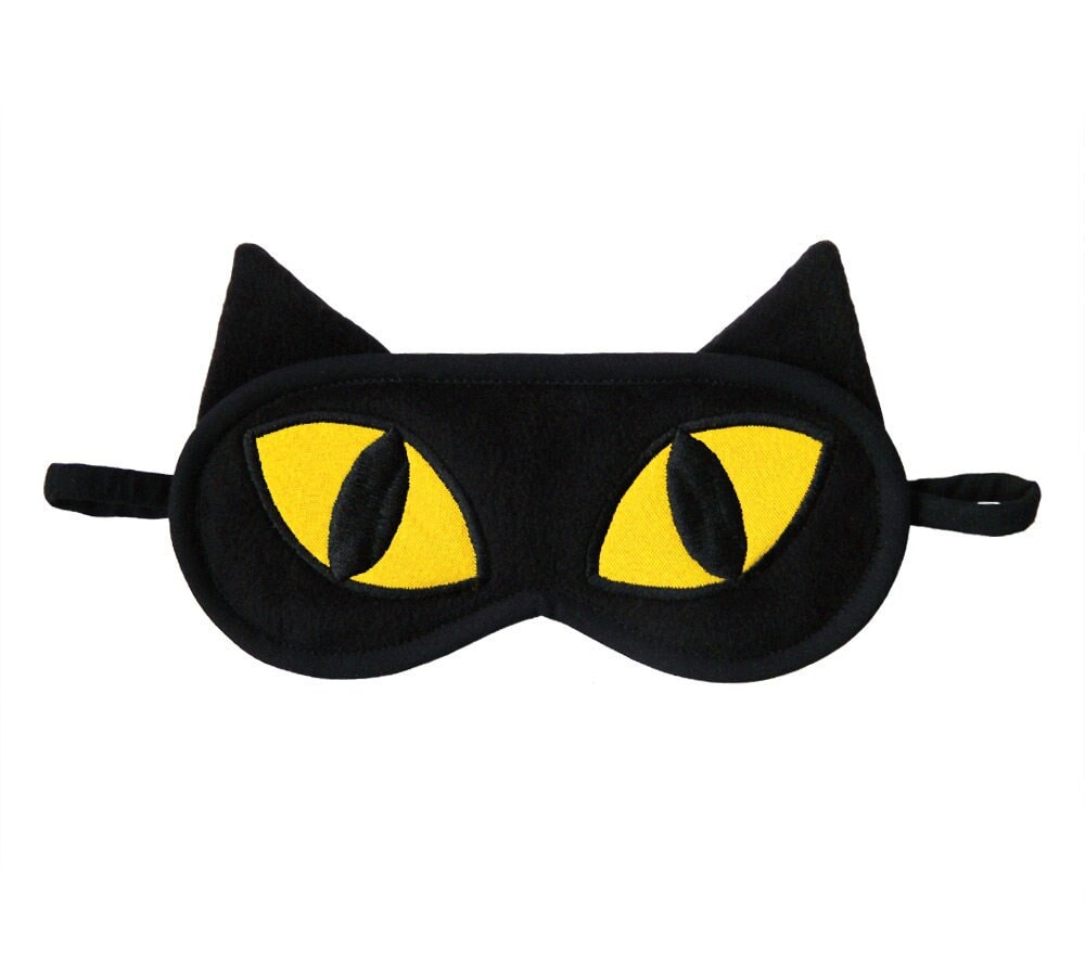 Black Cat Sleep Mask, Yellow Eyes Kitty, Kawaii Animal, Sleeping Eye ...