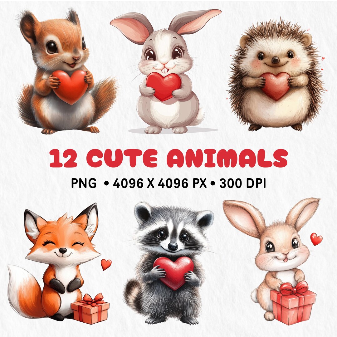 12 Cute Animals Clipart Set (squirrel Raccoon Hedgehog Bear Kitten ...