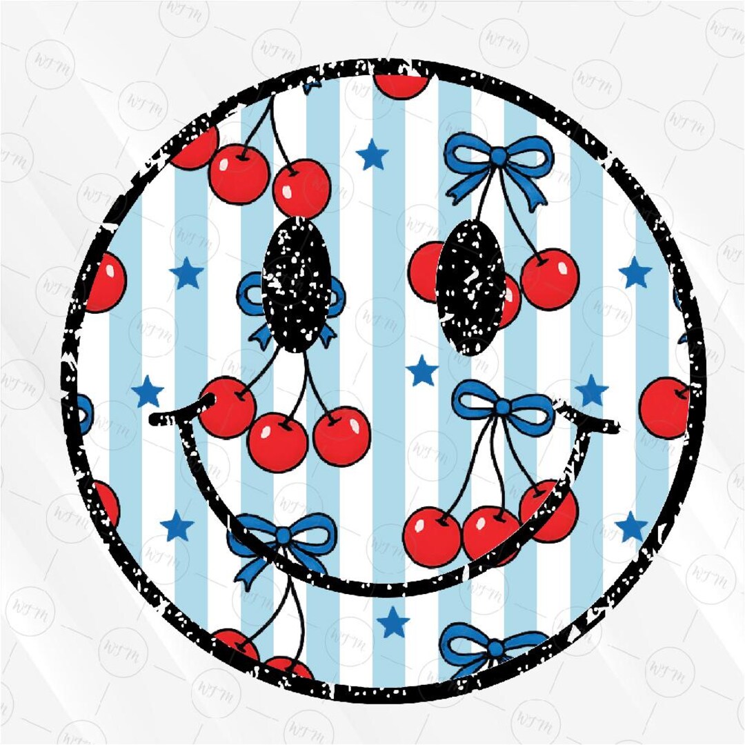 Cherry Smiley Face Png, Retro 4th of July Sublimation, Coquette Groovy ...