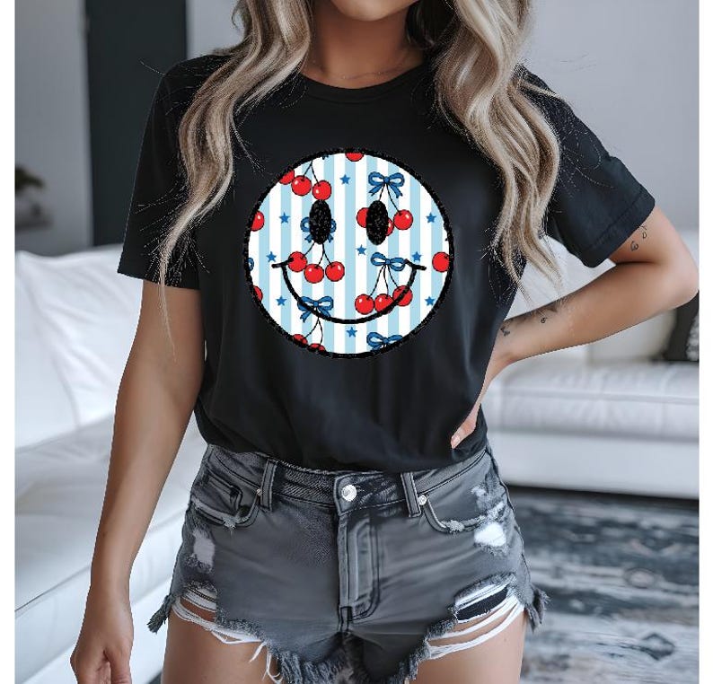 Cherry Smiley Face Png, Retro 4th of July Sublimation, Coquette Groovy ...