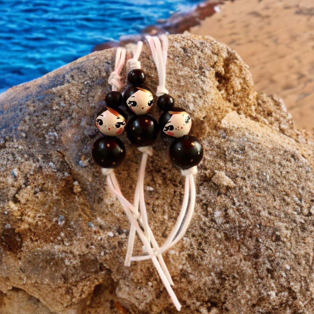 Elegant Hand-painted Wooden Bead Doll Keychain – Minimalist Black Charm ...