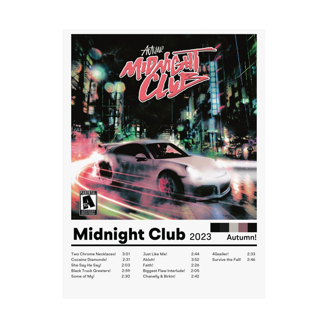 Satin Poster, Autumn Midnight Club Rap Album Pluggnb Poster ...