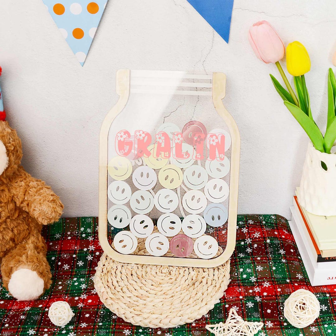 Custom Wood Prize Jar for Baby, Magnet Smile Incentive Reward Jar With ...