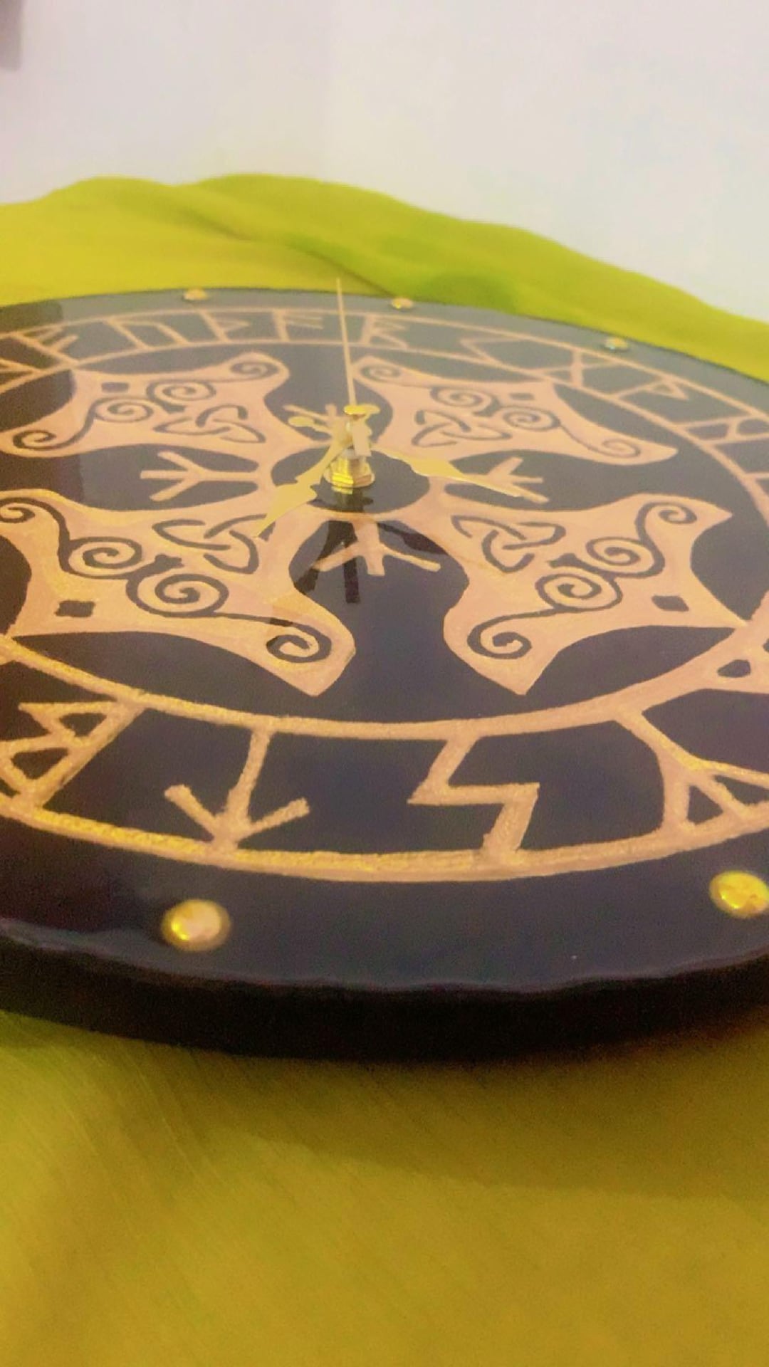 Handmade Viking Resin Wall Clock: Engraved Vegvisir, Golden Runes ...