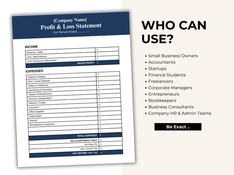 Editable Profit and Loss Statement Template | Small Business (digital ...
