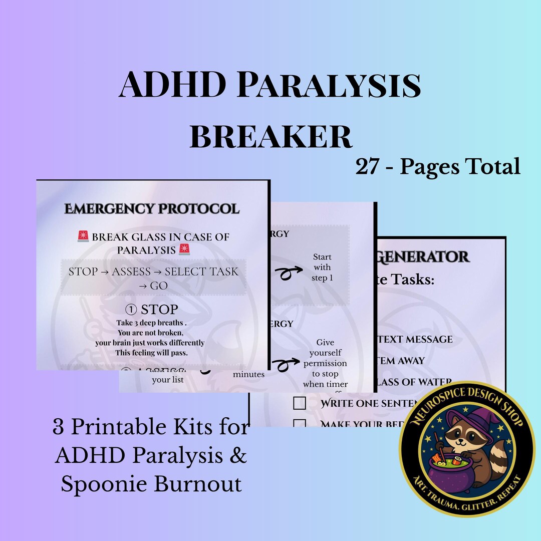 ADHD Paralysis Breaker Kit: 3 Printable Self-care Tools for ...