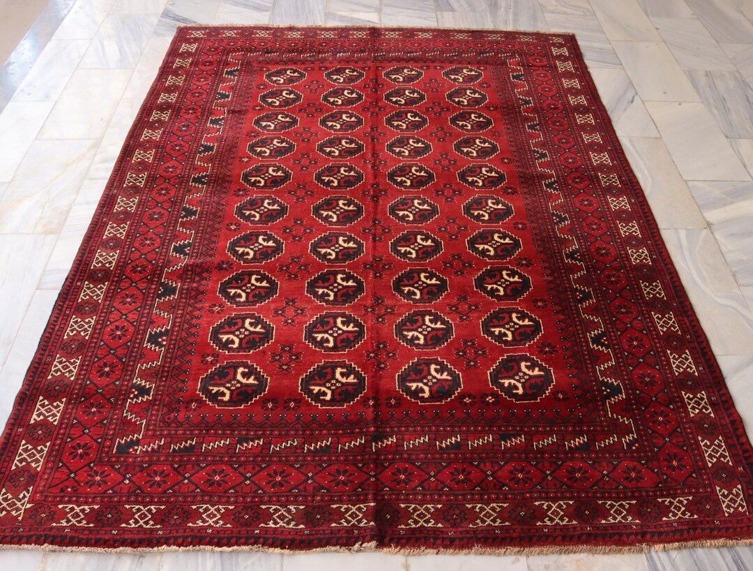 1940s Antique Turkmen Tekke Area Rug, 6,88X9,18 Ft Rich Red Turkmen Rug ...