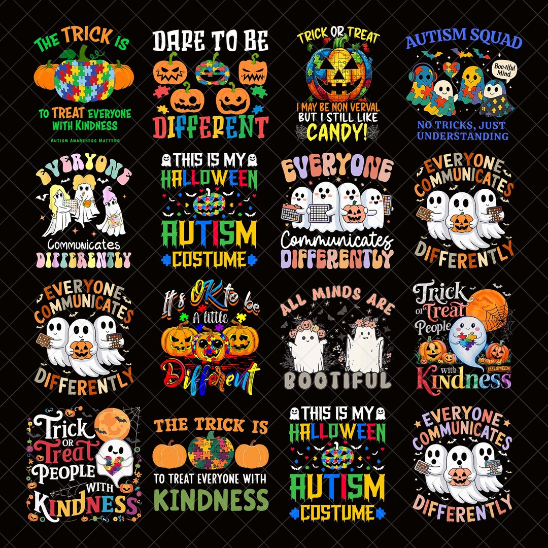 Halloween Autism PNG Bundle, Puzzle Piece Png, Pumpkin & Ghost Designs ...