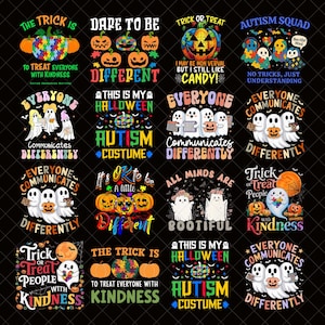 Halloween Autism PNG Bundle, Puzzle Piece Png, Pumpkin & Ghost Designs ...