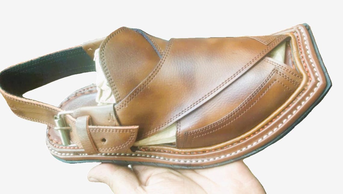 Eastern Ethnic Black Handmade Men's Leather Peshawari Chappal Sandal ...