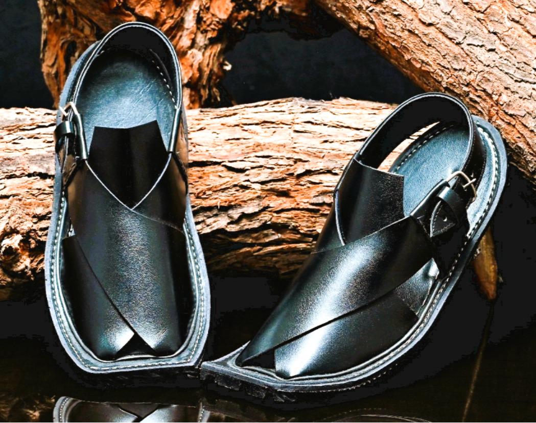 Eastern Ethnic Black Handmade Men's Leather Peshawari Chappal Sandal ...