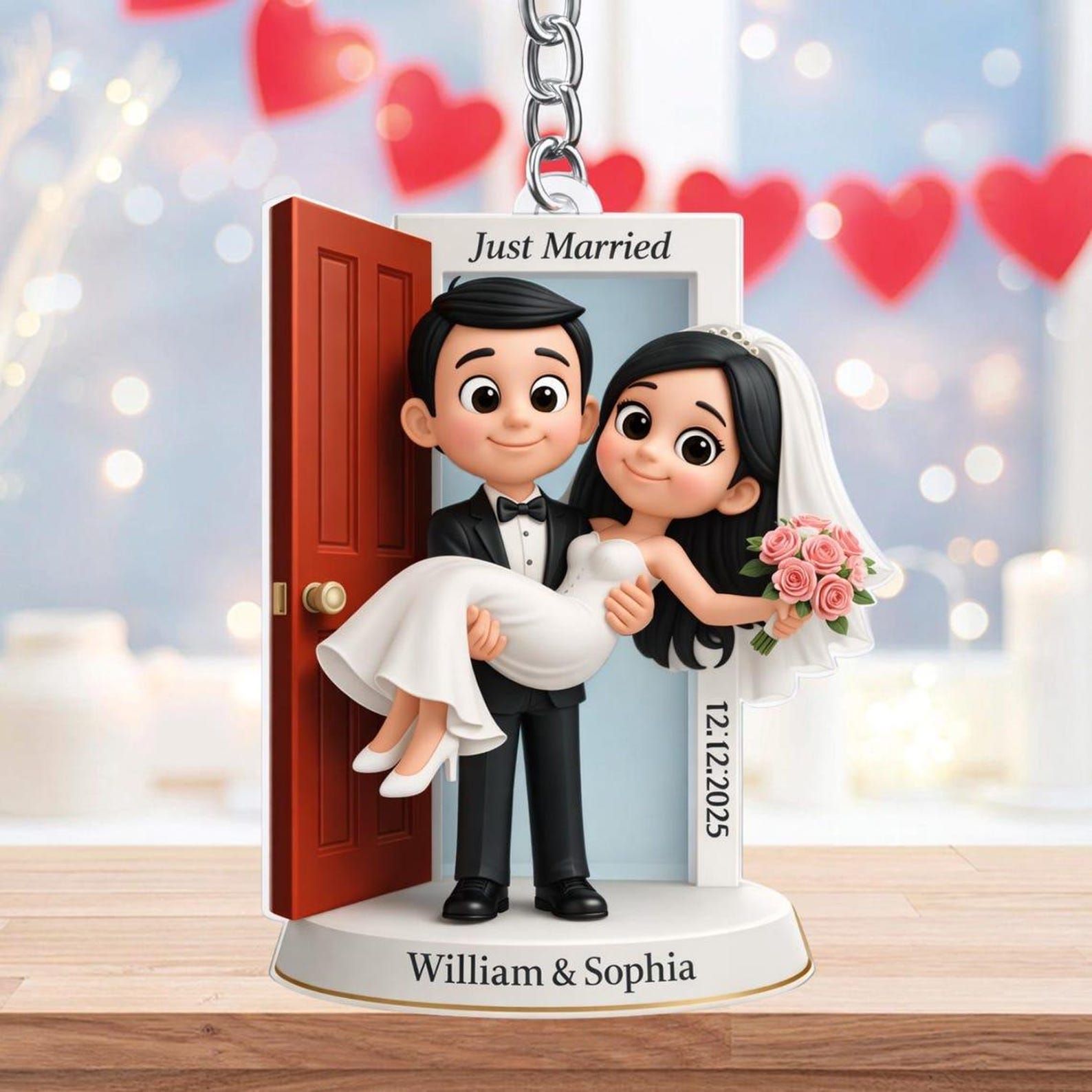 Personalized Just Married Couple 2D Flat Acrylic Keychain, Valentine's ...