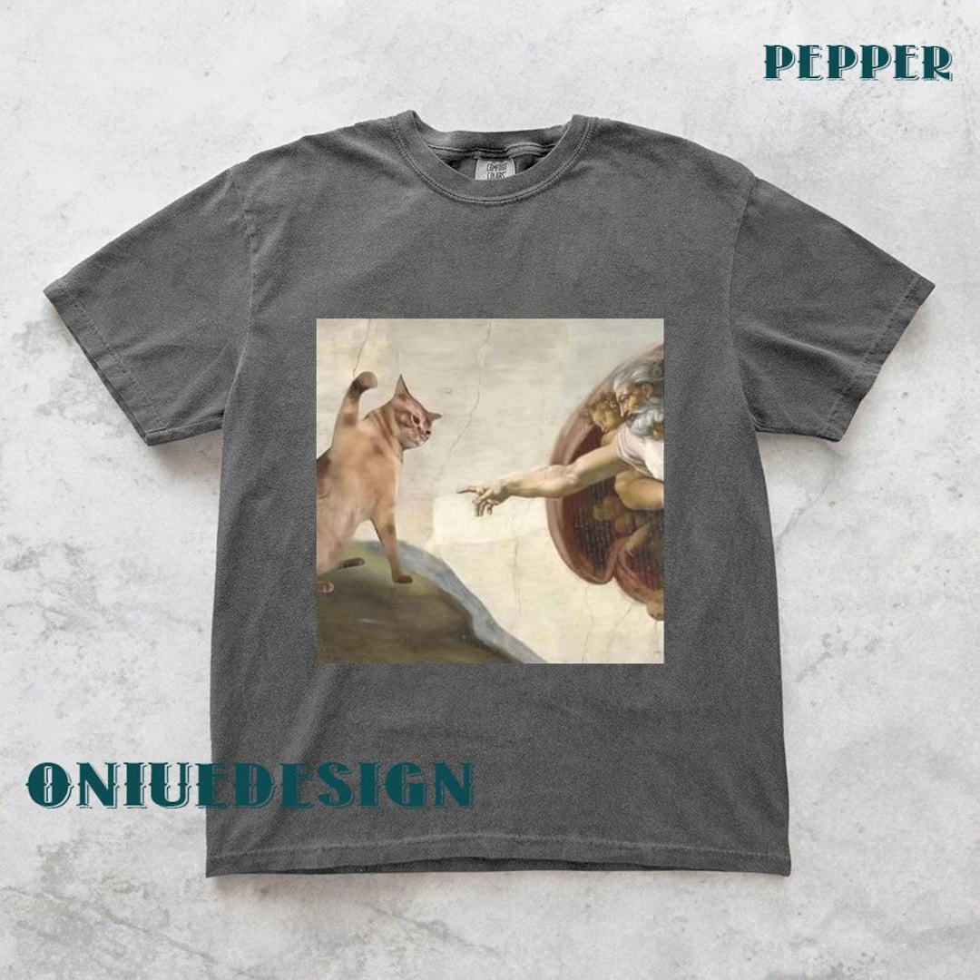 Funny Cat Meme T-shirt: Vintage Michelangelo Parody, Comfort Colors - Etsy