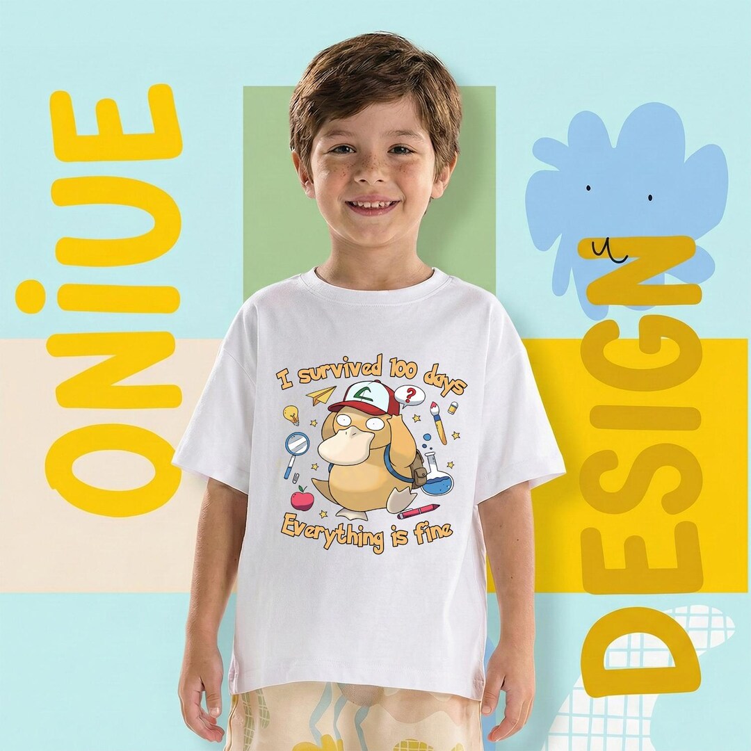 School Psyduck 100 Days Survival Kids Tee I Survived 100 Days ...