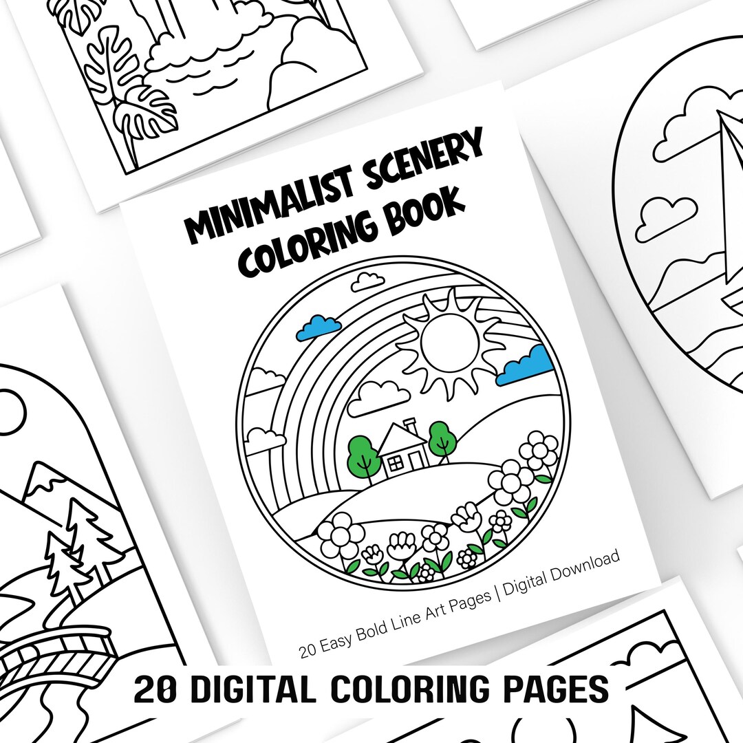 Minimalist Scenery Coloring Book Pages: Easy Bold Line Art (digital ...
