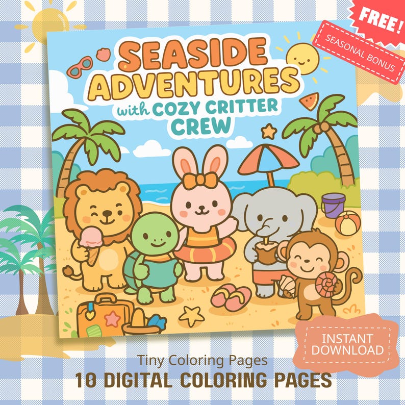 Seaside Coloring Book for Kids – Printable Summer Beach Activity – Cute ...