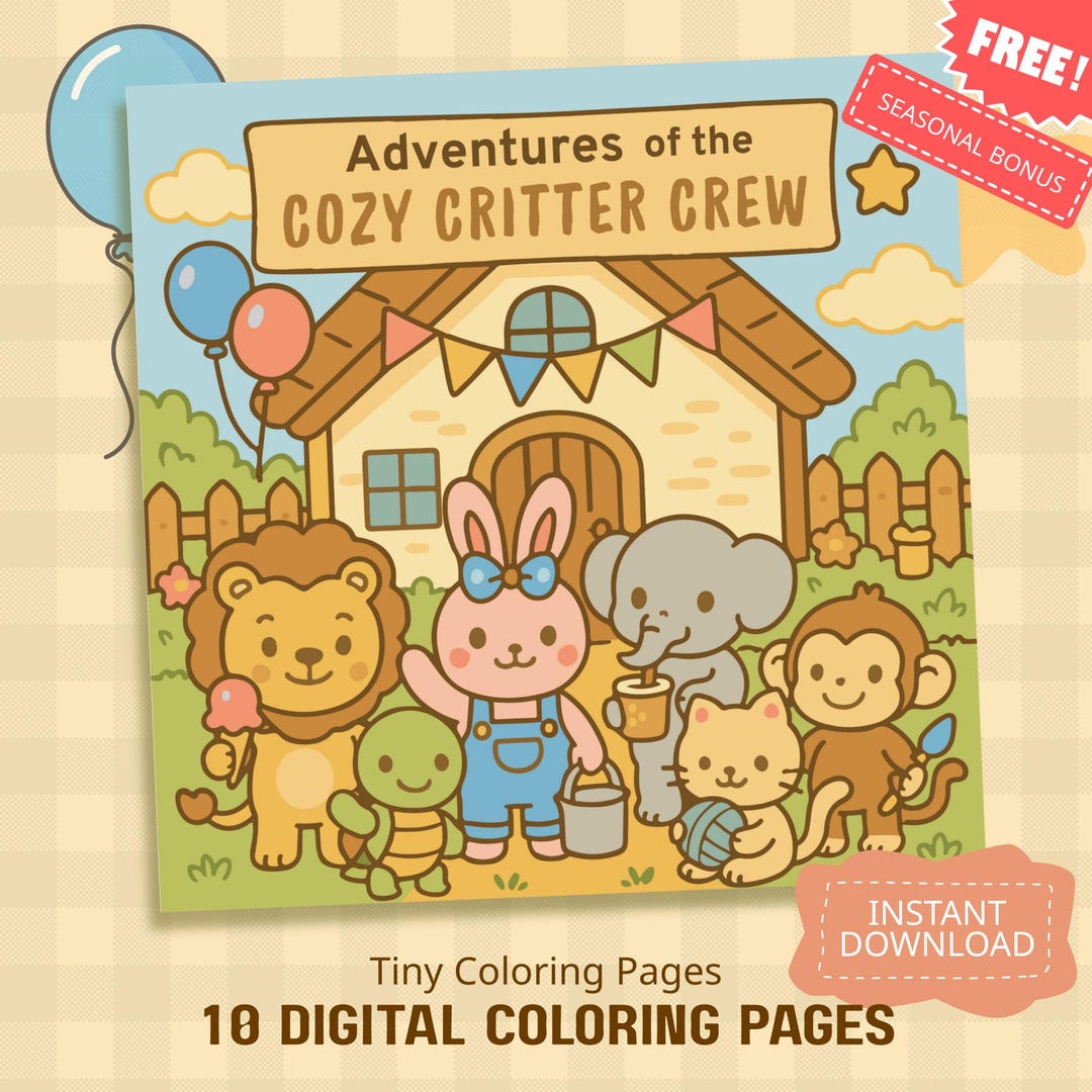 Cozy Critter Crew Coloring Book – 10 Cute Animal Pages (digital ...