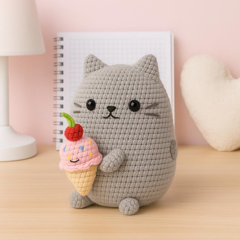 NO-SEW Crochet PATTERNS: Pusheen Cat With Ice Cream (english) - Etsy