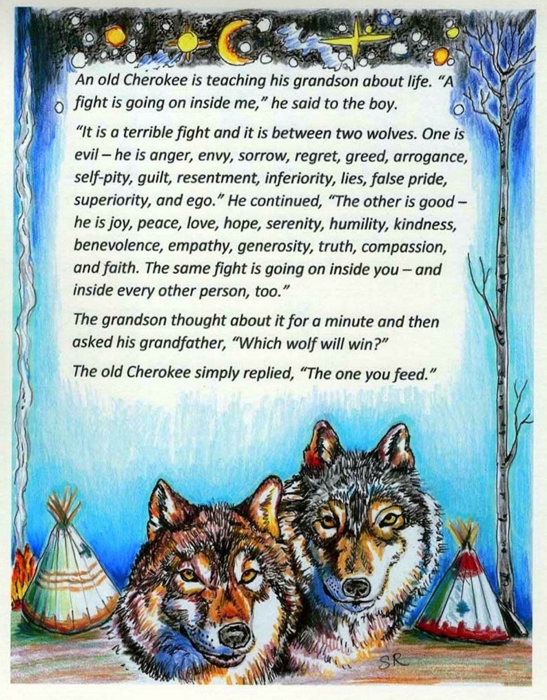 Native American Wolf Poem, Digital Print, Ooak Art Print, Feed the Good ...